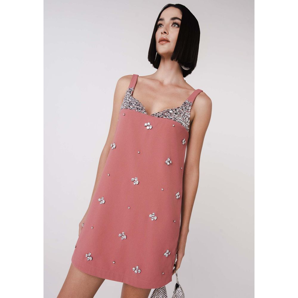 Vestido Curto em Alfaiataria Bordado à Mão Raiza Rosa 010 05292 - lovlity