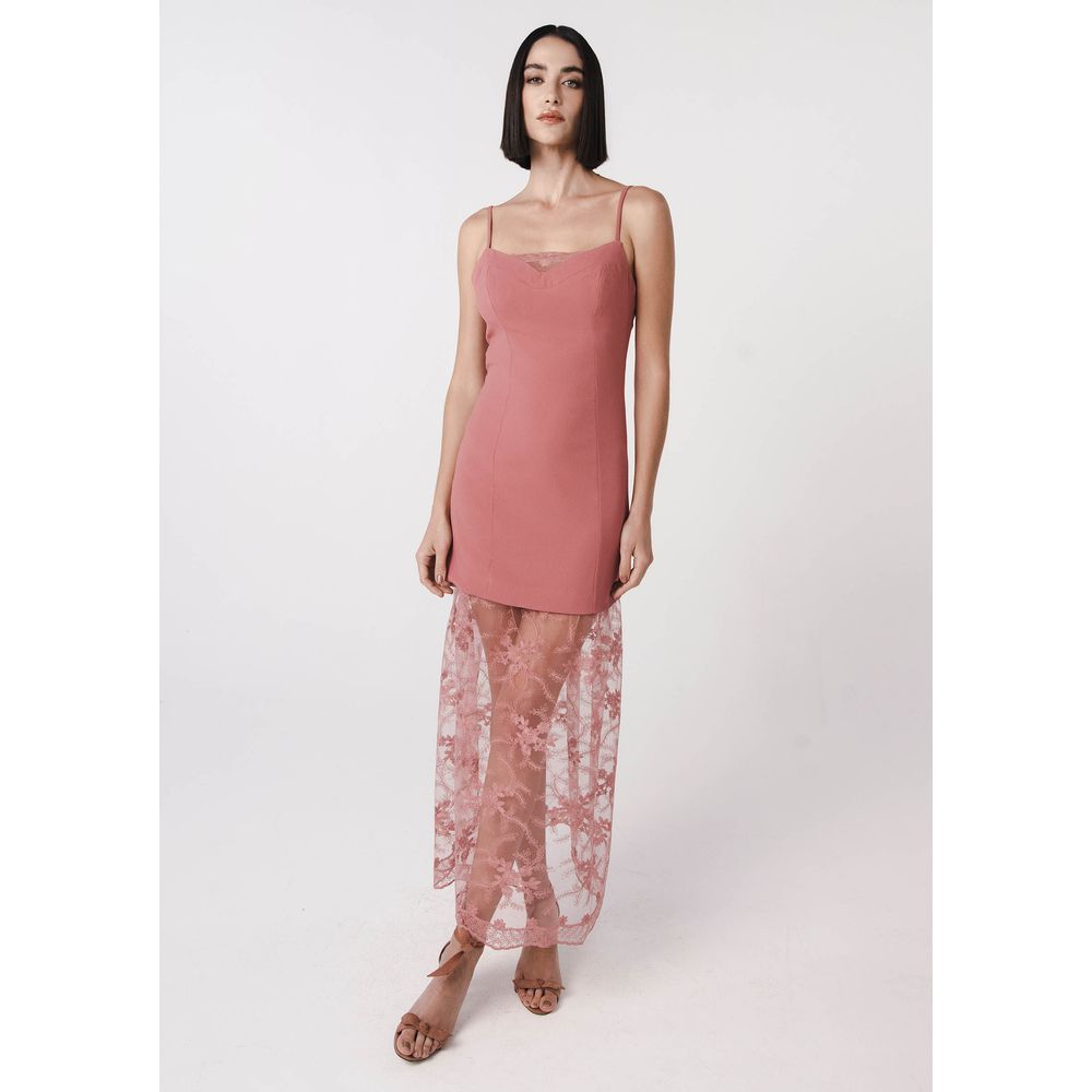 Vestido Midi em Alfaiataria com Renda Sobreposta Raiza Rosa 010 05293 ...