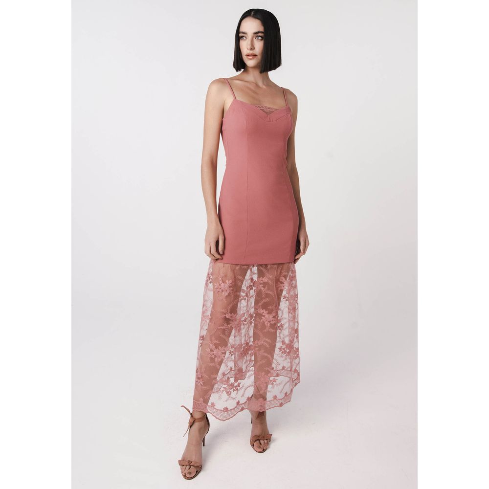 Vestido Midi em Alfaiataria com Renda Sobreposta Raiza Rosa 010 05293 ...