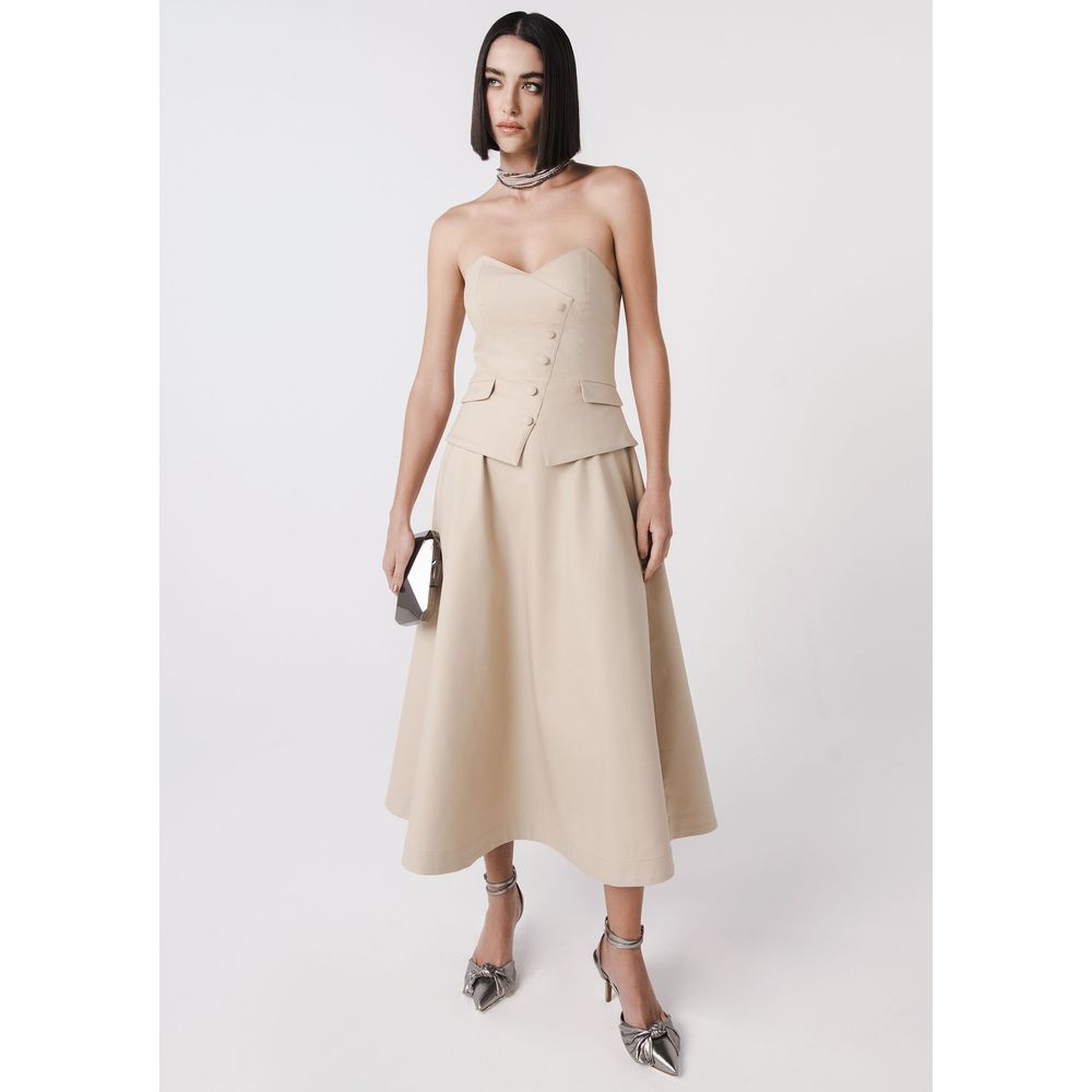 Vestido Midi em Sarja Estruturada com Corset Zarina Bege 003 05312 ...