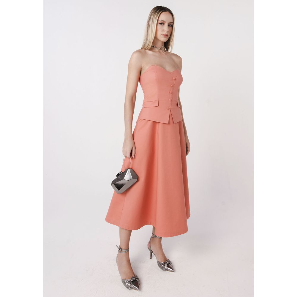 Vestido Midi em Sarja Estruturada com Corset Zarina Flamingo 124 05312 ...